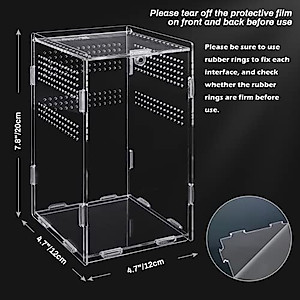 Anpress Acrylic Reptile Terrarium, 4.7''x4.7''x7.8'' Micro Transparent Habitat Terrariums Reptiles Tarantulas Cage Mini Enclosure Feeding Breeding Box with Cover for Animals Insects