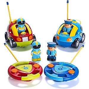 PREXTEX 2 Pack Cartoon Remote Control Cars - Police Car and Race Car and Five Small Plush Christmas Stuffed Animal House - Penguin Toy, Polar Bear Plush, Whale, Narwhal, Walrus, Toy Igloo