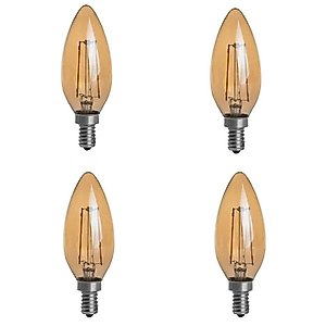 HERO-LED B10-DSGT-2W-WW22 Dimmable Gold Tint B10 E12 2W Candelabra Style LED Filament Chandelier Light Candle Bulb, 25W Equivalent, Ultra Warm White 2200K (Amber Glow), UL-Listed, 4-Pack