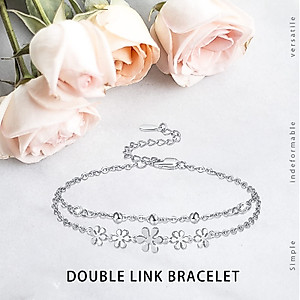 Silikepa Daisy Bracelet for Women S925 Sterling Silver Adjustable Flower Charm Beads Chain Bracelets Mother's Day Jewelry Gifts for friend