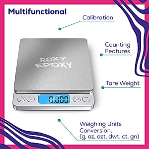 Roxy Epoxy Digital Mini Gram Weighing Scale with Backlit LCD Display - Portable Pocket Sized Electronic Measurement Device for Jewelry, Food Items, Epoxy Resin