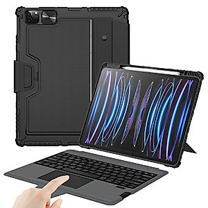 Nillkin iPad Pro 12.9 Case with Keyboard, Keyboard Case for iPad Air 13 (M2, 2024), Magic Trackpad, Detachable Keyboard, Adjustable Portrait/Landscape Stand, Sliding Camera Cover, Pencil Holder, Black