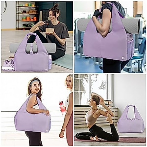 sportsnew Yoga Gym Bags for Women with Shoes Compartment and Wet Dry Storage Pockets with Adjustable Yoga Mat Holder, Purple
