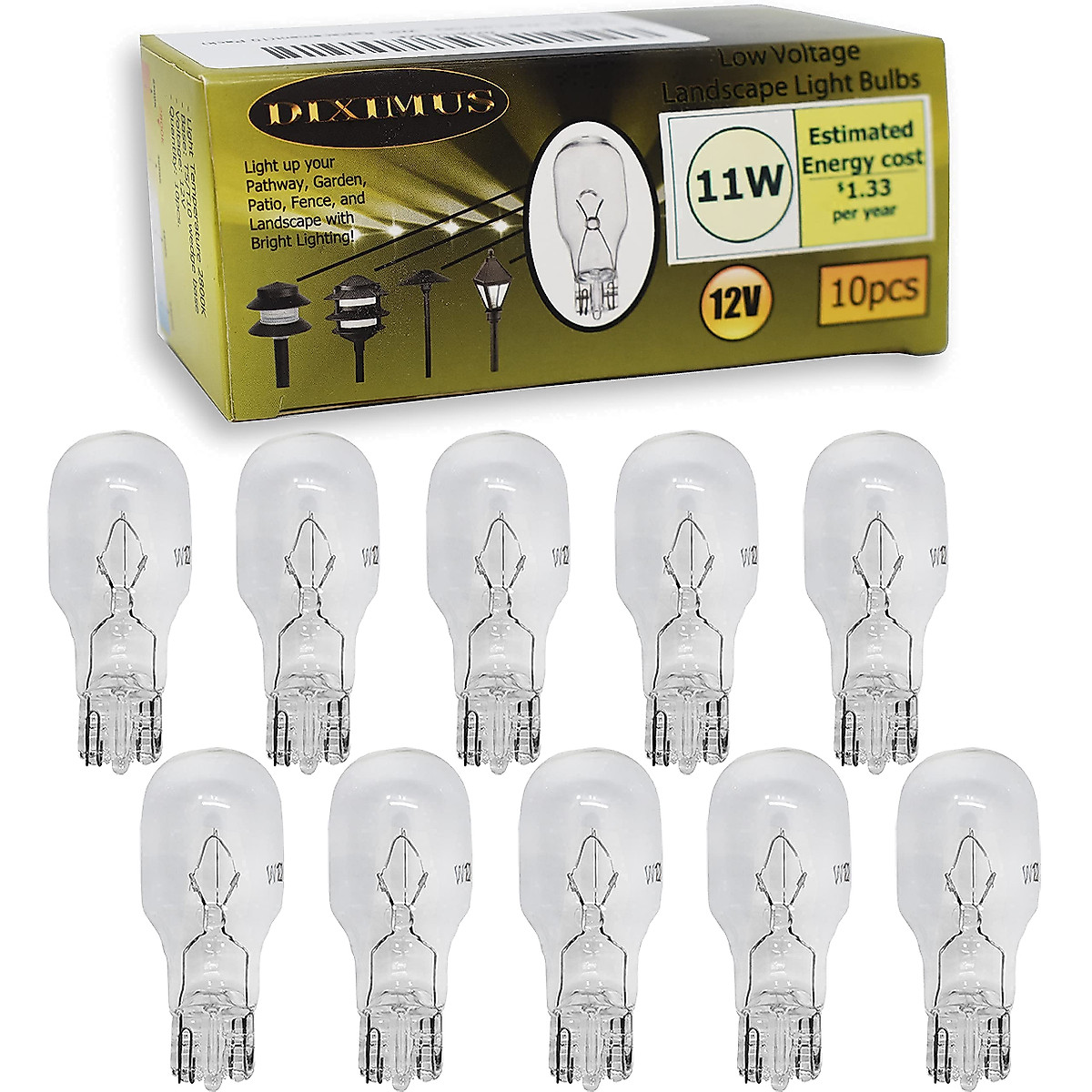 Landscape Low Voltage - 12 Volt 11W - T5 Wedge Bulbs - Compatible with Malibu Lights - Garden - Deck Light Bulbs - Yard Bulbs - 10 Pack (Clear)