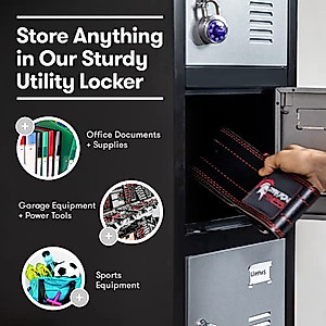 Fedmax Locker Storage Cabinet - 6 Metal Wall Lockers for School, Gym, Home, Office Employee Lock Box, 71 Inches High - Black/Grey