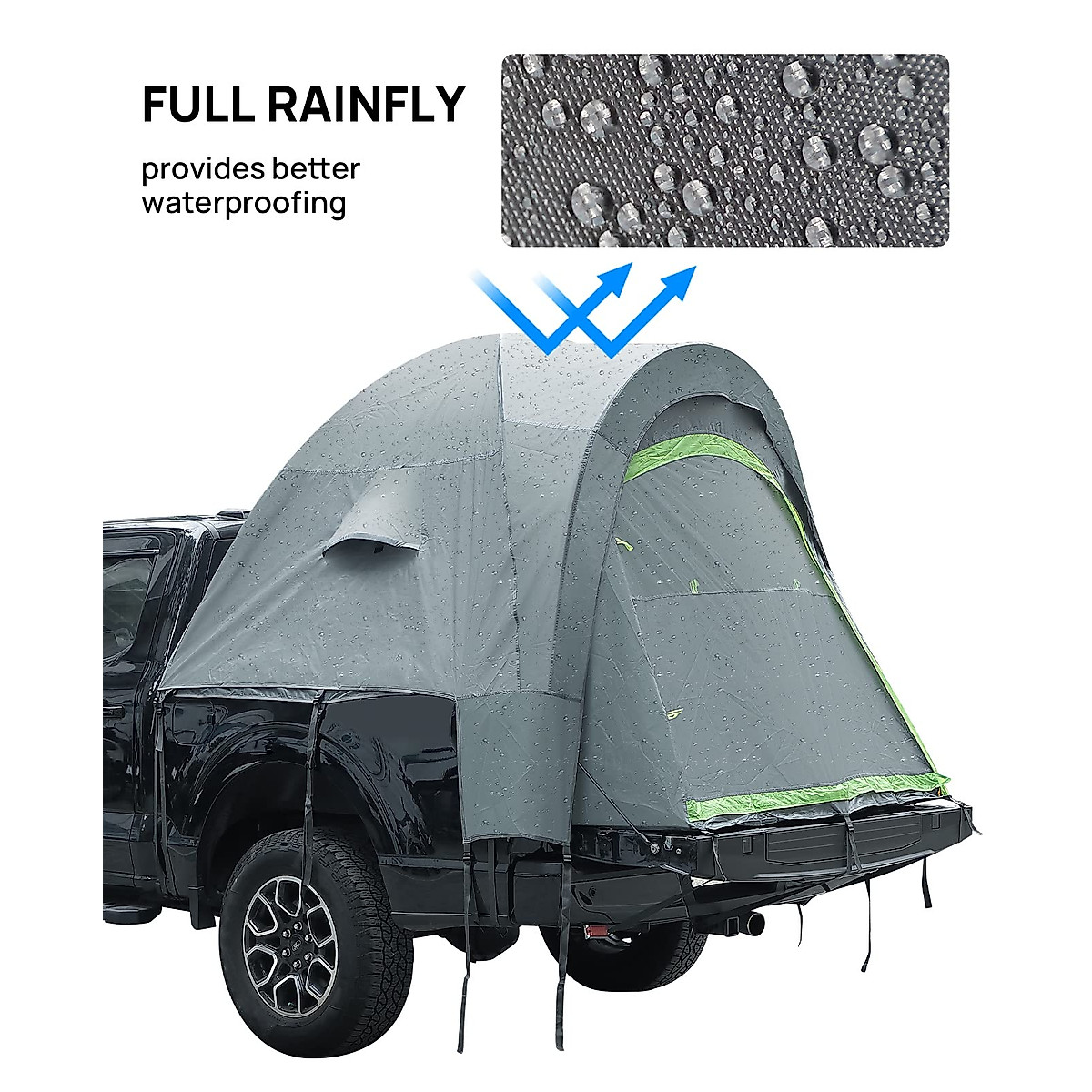 JOYTUTUS Pickup Truck Tent 2.0, Waterproof PU2000mm Double Layer for 2 Person, Portable Truck Bed Tent with Rainfly, 5.5'-6' Camping Preferred - Green