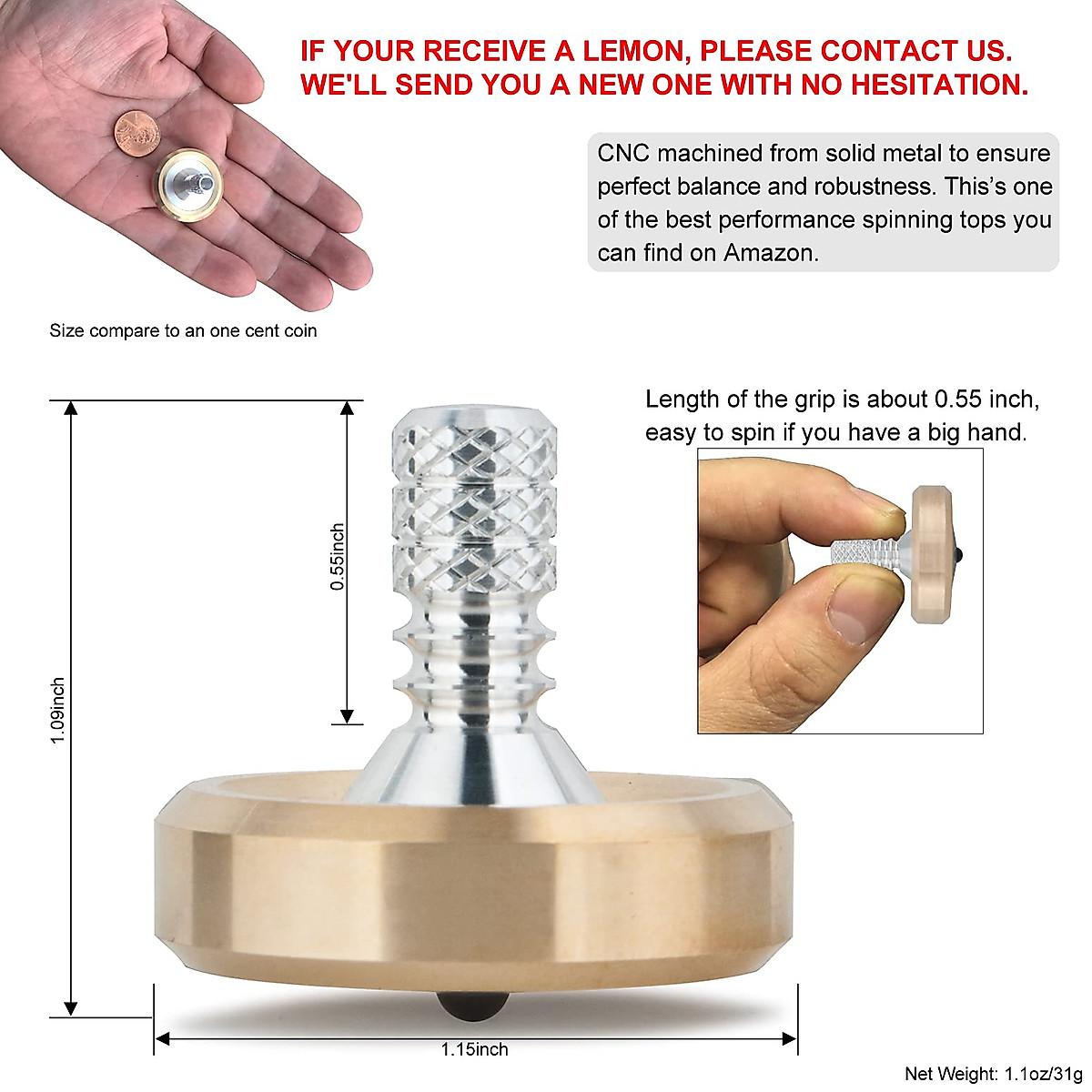 DjuiinoStar High Performance Spinning Top, Spins Forever (10 Minutes is Just A Piece of Cake for Skilled Adults), High End EDC Desktop Toy DST-808