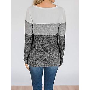 Minthunter Women's Long Sleeve Color Block Cute Shirt Round Neck Casual Tops (Carbon Black, Small)