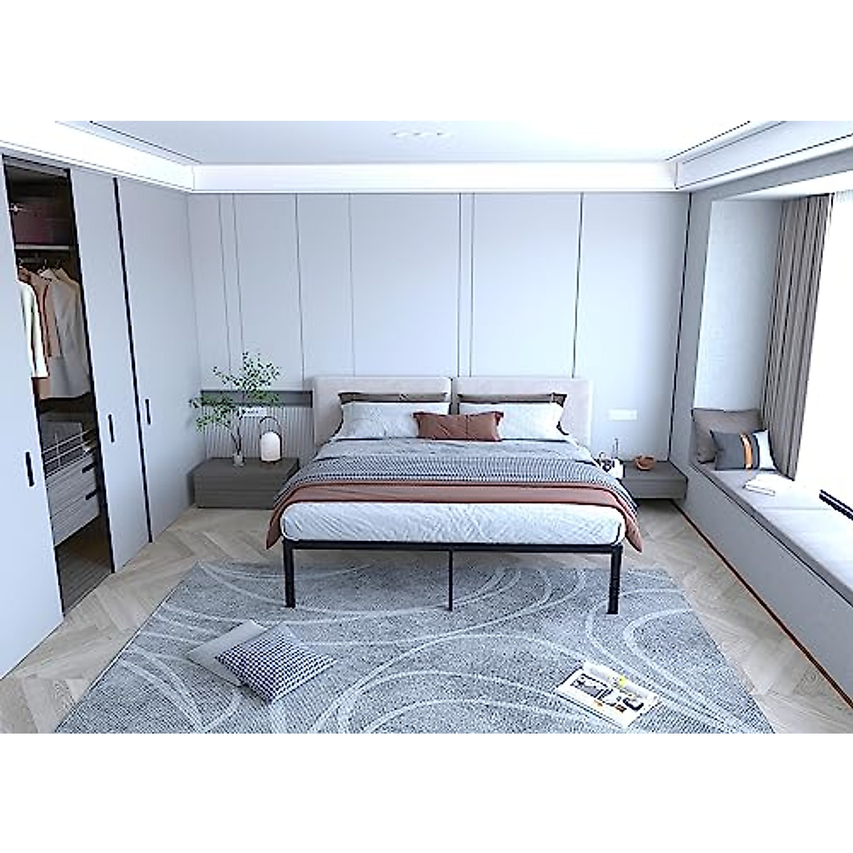 Joceret 14 Full Size Metal Platform Bed Frame,Fundation,Sturdy,Load-Bearing Capacity,Non Noise,Easy Assembly,Storage Space Underbed,Kids,Adults,Bedroom,Guest Room,Black