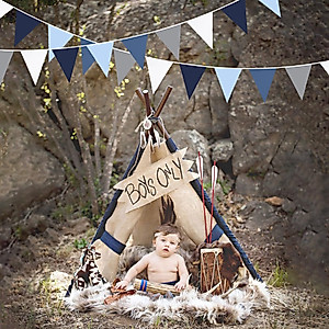 32Ft Deep Blue Party Decorations Royal Triangle Flag Pennant Bunting Fabric Garland for Wedding Birthday Ahoy Achor Nautical Pirate Bridal Baby Shower Under The Sea Party Festivals Decoration