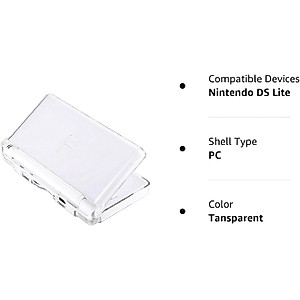 KlsyChry Transparent Hard Shell Case Cover Compatible with Nintendo DS Lite NDSL, Replacement Protective NDS Lite Crystal Clear Housing Case（Not for Nintendo DS or Dsi）