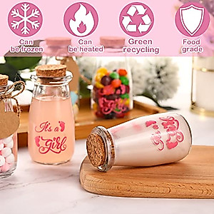 Sieral 48 Pcs 3.4 oz Small Glass Bottles Favor Jars with Cork Lids Baby Shower Decorative Milk Jar for Party Candy Decorations Souvenirs (It's a Girl)