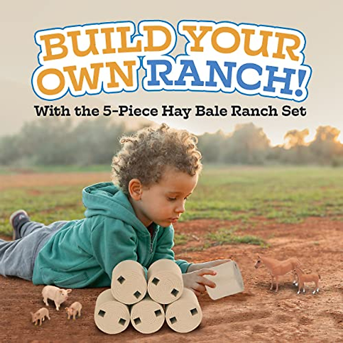 Big Country Toys 5-Piece Hay Bale Set - Toy Hay Bales for Farm Animal Toys for 3 Year Old Boys & Girls