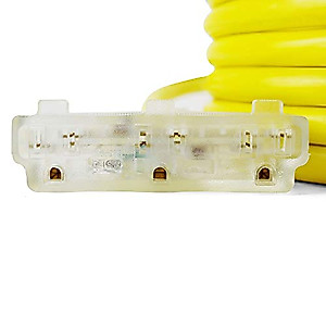 HENGYI L5-30P to Three NEMA 5-15R Heavy Duty Generator Cord,Extension Cord Adapter Plug,Generator Power 3750 Watts,Generator Locking Power Cord with UL Listed 30A 125V,Yellow,25TF