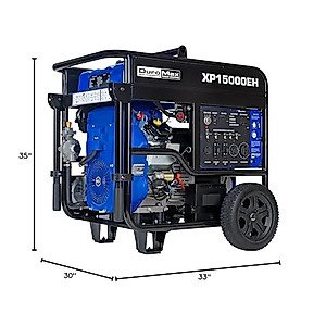 DuroMax XP15000EH Dual Fuel Portable Generator-15000 Watt Gas or Propane Powered Electric Start-Home Back Up & RV Ready, 50 State Approved, Blue and Black