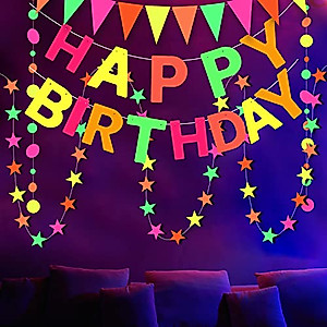 105Ft Glow in the Dark Party Supplies Neon Party Supplies Neon Streamers Paper Garland Hanging Decor Black Light Party Kit for Birthday Wedding