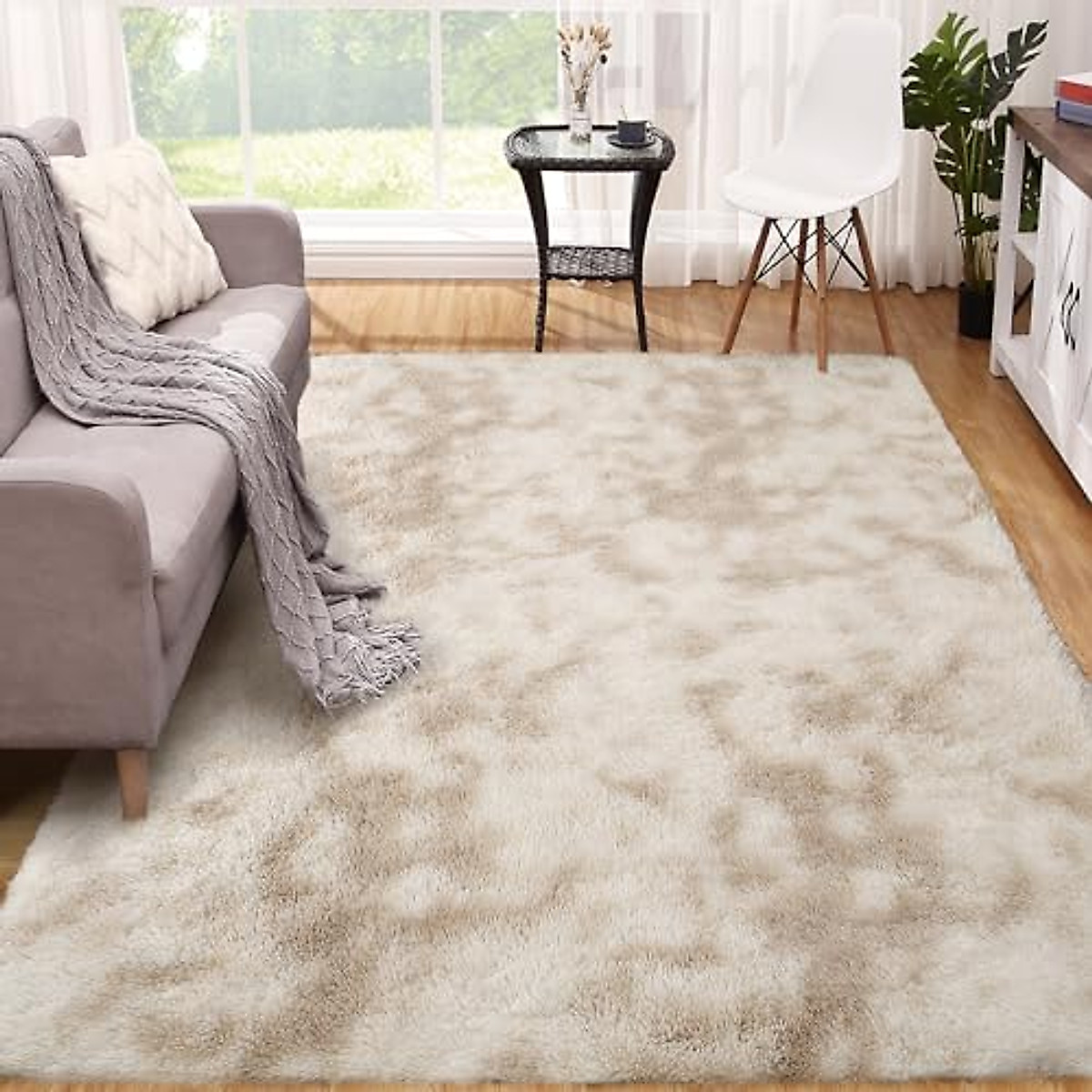 IMINROME Fluffy Rugs 8x10 Furry Area Rug for Living Room, Fuzzy Shag Fur Rug for Nursery Room Non-Skid Plush Throw Rug Shaggy Decorative Accent Rug for Indoor Home Floor Carpet, Beige Taupe