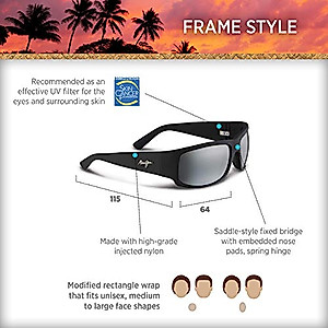 Maui Jim Men's and Women's World Cup Polarized Wrap Sunglasses, Matte Black Rubber/Neutral Grey, Large