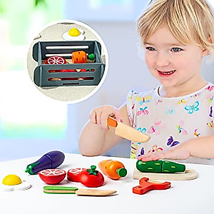 Magnetic Wooden Play Food for Kids Kitchen Cutting Fruits Toys for Toddlers Pretend Vegetables Gift for Boys Girls Educational Toys