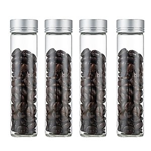 Oidium Single Dose Coffee Bean Storage - 2oz Glass Jars with Lids, Portable Spice Container, Dosing Glass Vials With Screw Caps (4-Pcs)