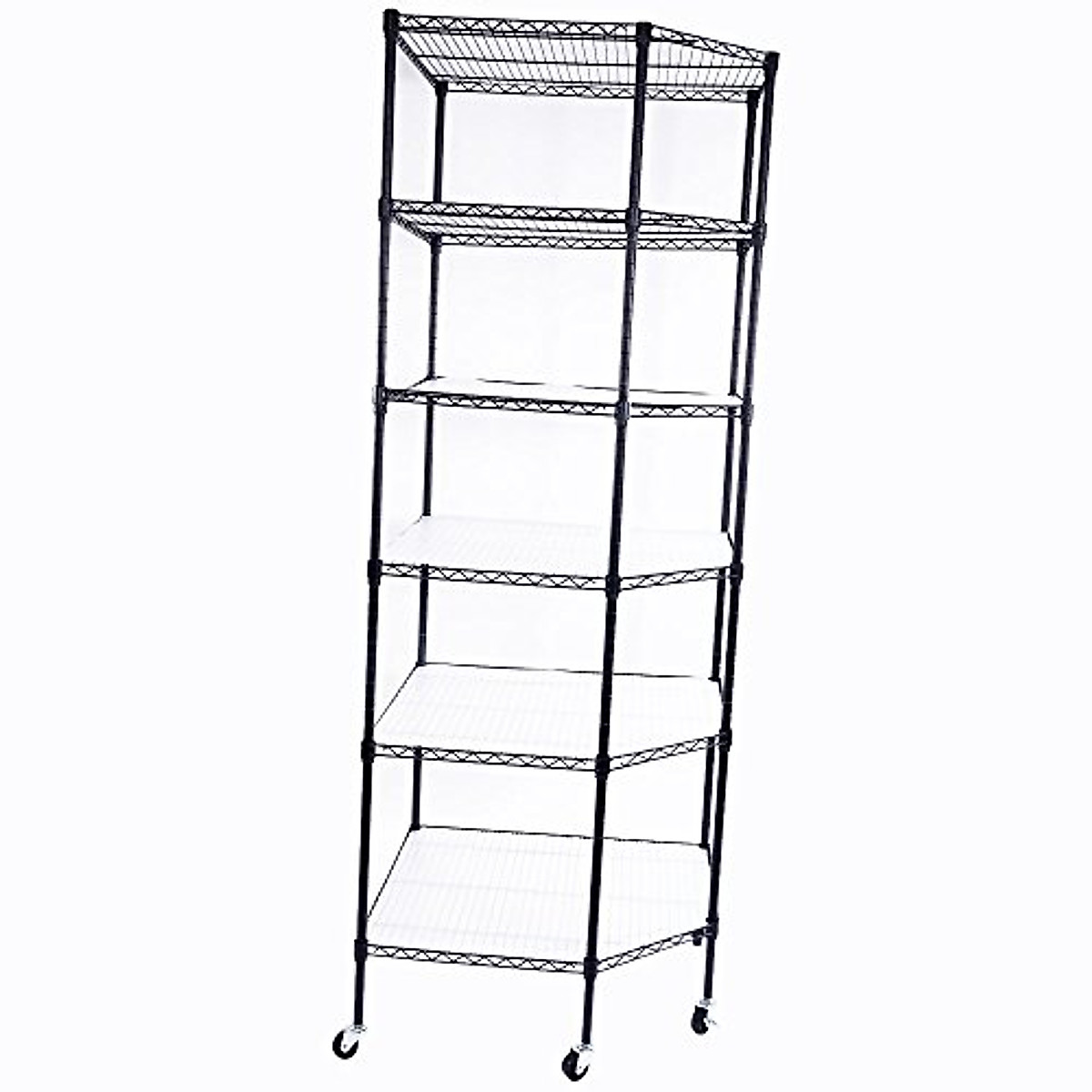 QXDRAGON 6 Tiers Corner Shelf, Adjustable Metal Storage Wire Shelving Unit Corner Rack Corner Shelving, Free Standing Storage Rack Display with Wheel for Garage Living Room, Bathroom, Kitchen (Black)