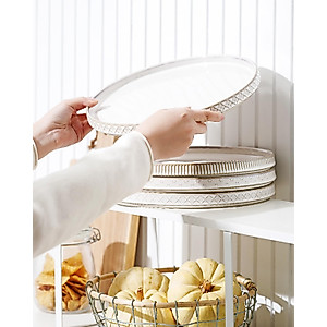 getstar 10.5” Ceramic Dinner Plates, Set of 4, Microwave & Dishwasher Safe, Salad Pasta Deep Plates with Embossments Set of 4