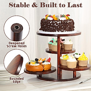 GKOKG 4 Tier Round Cupcake Tower for 50 Cupcakes, Acacia Wood Cupcake Stand for Dessert Table, Woodden Serving Stand, Cake Stand & Dessert Tower for Birthday, Graduation, Wedding, Tea Party