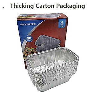 Waytiffer 50 Pack 1Lb mini Loaf Pans Heavy Duty Disposable Aluminum Foil Bread Tins Standard Size - 6" X 3.5" X 2.5" Oven Safe Sturdy Small Bread Tin Pans-1 Pound Loaf Pans