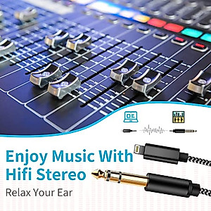 WLTASUY [Apple MFi Certified] 6.6FT Lightning to 1/4 TRS Audio Stereo Cable, 6.35mm 1/4 Male Aux Audio Cord Compatible with iPad, iPhone 13 Pro for Amplifier, Mixer, Home Theater, Speaker ect