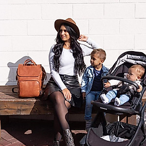 HAHASOLE Leather Diaper Bag Backpack with Changing Mat Travel Backpack Waterproof&Insulated Large Nappy Bag Stroller Straps, Brown B, 13.8x8x18 Inch (Pack of 1), Travel Backpacks