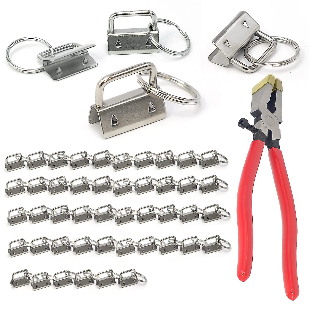 51 Sets Key Fob Hardware with Key Fob Pliers Tool, Glass Running Pliers Attach Rubber Tips for Key Fob Hardware Install and Stained Glass Work, red