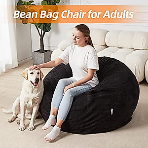 Homguava Bean Bag Chair: Teardrop Bean Bags with Memory Foam Filled, Compact Beanbag Chairs Soft Sofa with Corduroy Cover (Black)