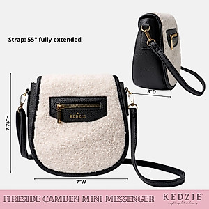 KEDZIE Crossbody Bag for Women Fireside Camden Mini Messenger in Vegan Leather Faux Shearling Handbag Shoulder Bag with Adjustable Strap - Ivory