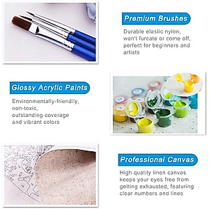 cupmod Paint by Number for Adults, 4 Pieces Paint by Numbers for Adults Beginner Drawing Paintwork with Paintbrushes Cityscape Paint Canvas Oil Painting 12X16inch