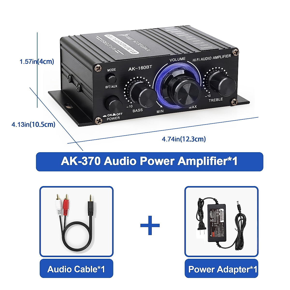 AK-160 Bluetooth Amplifier 18W+18W Power Output with 12V/3A DC Power Supply,2.0 Channels Bluetooth Amplifier Supports Bluetooth/RCA Input