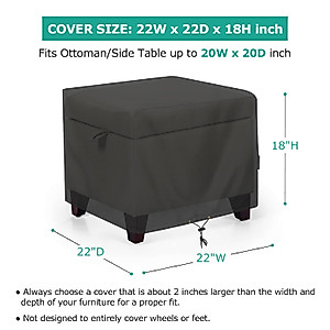 SunPatio Outdoor Ottoman Cover, Waterproof Square Coffee Table Cover, Patio Furniture Covers Side Table Cover, All Weather Protection, 22W x 22D x 18H, Black