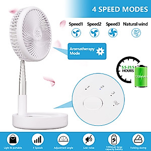 Spurtar Portable Standing Fan, Foldaway Fan, Desk and Table Foldable Fan Rechargeable Battery Operated USB Quiet Adjustable Standing Height 13.7'' to 38'' (34.7cm to 97cm) 4 Speed Modes