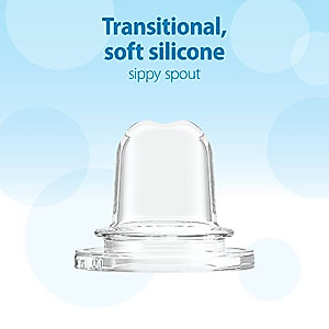 Dr. Brown's Milestones Narrow Sippy Spout Bottle with 100% Silicone Handles, Easy-Grip Handles with Soft Sippy Spout, 8oz/250mL, Light-Blue & Gray, 2-Pack, 6m+