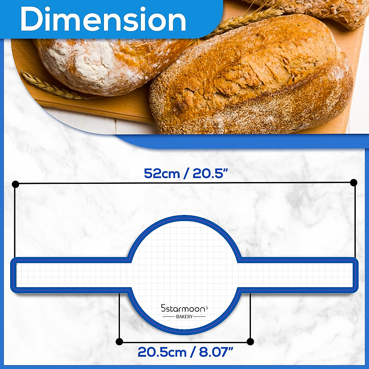 Silicone Bread Sling Dutch Oven Liner - Extra Thick Non-Stick Reusable Silicone Sourdough Bread Baking Mat with Long Handles, Sourdough Bread Baking Supplies for Easy Dough Transfer (Trim Blue)
