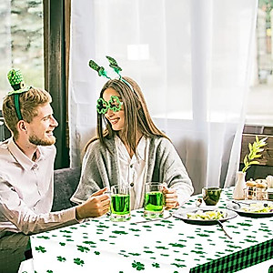 Whaline 3Pcs St. Patrick's Day Disposable Tablecloth Green Black Buffalo Plaid Shamrock Pattern Rectangle Plastic Table Cover Irish Holiday Table Cloth for Picnic Dinner Table Decor, 54 x 108 Inch