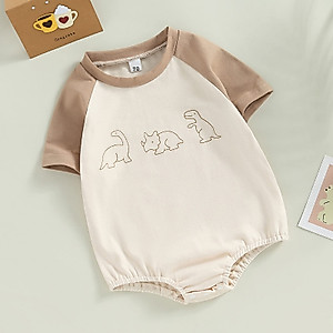 Infant Baby Boy Short Sleeve Romper Bodysuit Dinosaur Printed Summer Outfit Clothes One Piece Jumpsuit (Apricot, 0-6 Months)