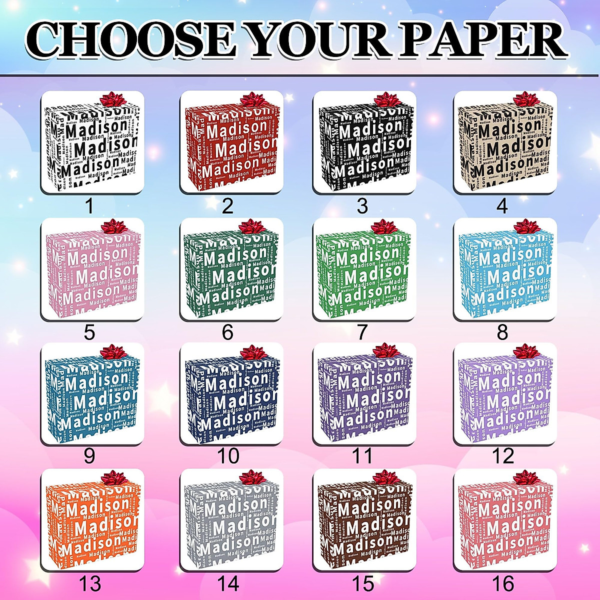 InterestPrint Custom Name Wrapping Paper for Women Men, Personalized Monogram Gift Wrap Paper 58x23 Customized Christmas Birthday Wrapping Paper Roll for Grandma Grandpa