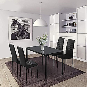 SLEERWAY Kitchen Dining Table Set for 4 People, Thickened Tempered Glass Desktop Kitchen Table and 4 Leather Chairs with Cushion, Modern Dining Room Sets for Small Space, 5 Pieces