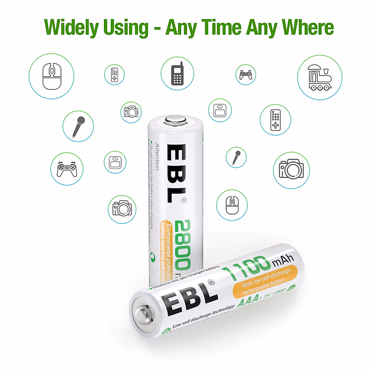 EBL AA Rechargeable Batteries 2800mAh (4 Pack) and AAA Rechargeable Batteries 1100mAh (4 Pack), 1.2V Ni-Mh Batteries Combo