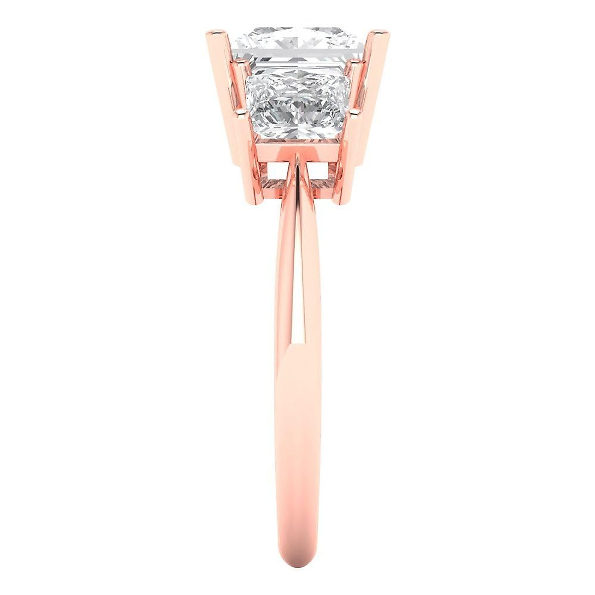2.62 Ct Princess Cut Clear Simulated Diamond 14K Rose Gold Solitaire with Accents 3 Stone Engagement Anniversary Ring Size 10