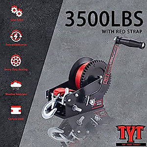 TYT 3500LB Boat Trailer Strap Winch with 10M Red Strap, Sturdy Long-Lasting Gear Hand Crank Winch, Operated Two Way Ratchet Manual Winches for Towing Pulley Boat Trailer Truck RV Jet Ski Marine Winch