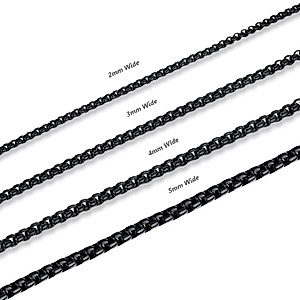 FOSIR Mens Womens 4mm Stainless Steel Black Rolo Chain Necklace, Round Box Chains for Men (30 Inch)