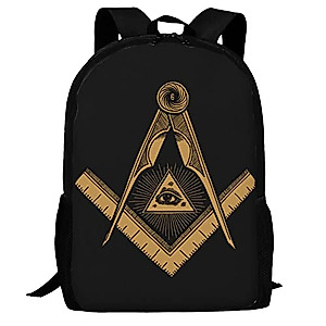 UIACOM Lightweight Masonic Freemason Logo Square and Compasses and Eye Of Providence School Bag Daypack College Backpack for Men Women Travel Rucksack for Sports High School Middle Bookbag