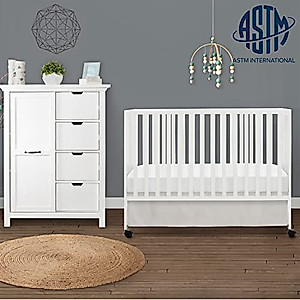 Dream On Me Quinn Full-Size Folding Crib In White, Removeable Wheels, Modern Nursey, Adjustable Mattress Support, Portable Crib, Patented Folding System