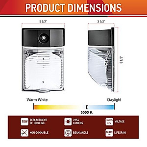 OSTWIN LED Wall Pack Outdoor Light with Photocell 18W 2256Lm 100-277V 5000K Daylight - Dusk Till Dawn Wall Pack - Outdoor Security Light - DLC & ETL Listed - 100W MH/HPS Replacement - 2 Pack